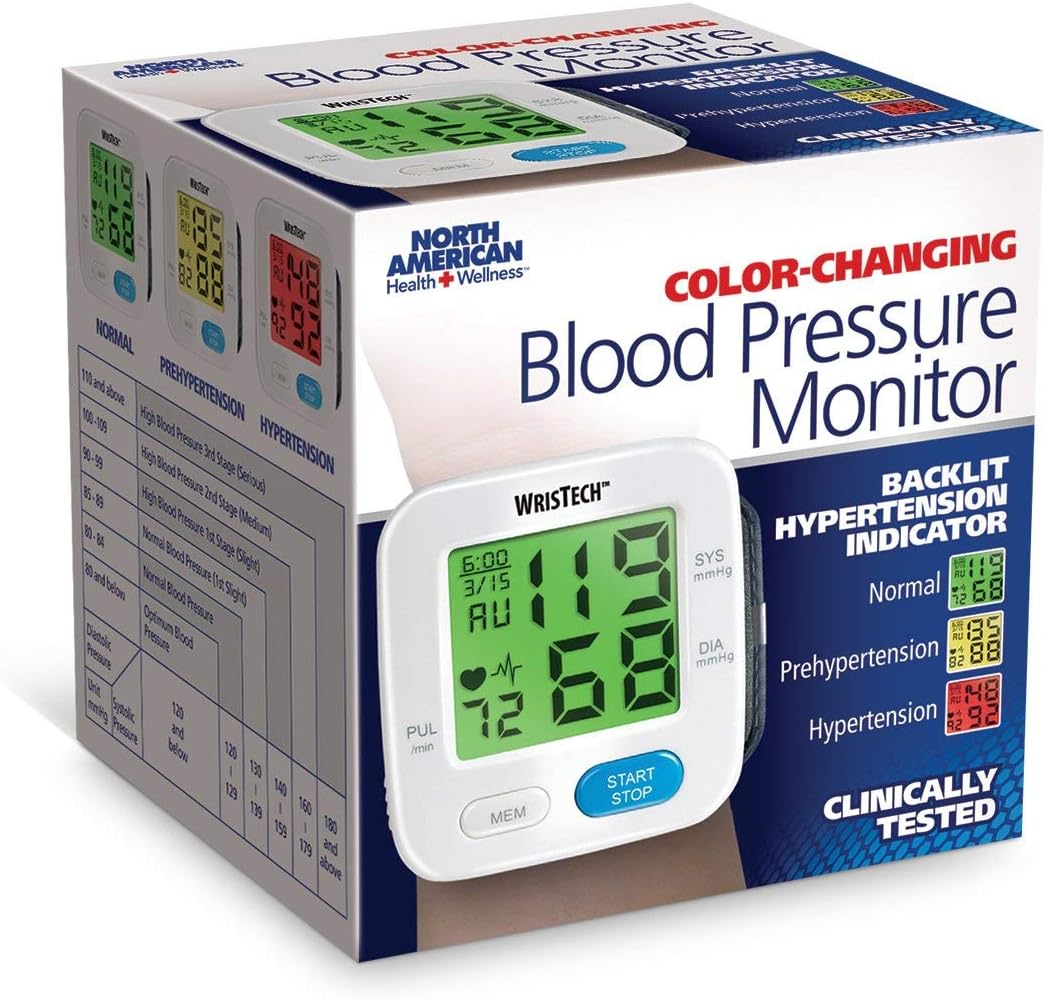 Color-Coded Arm Cuff Blood Pressure Monitor, with Backlit Hypertension ...